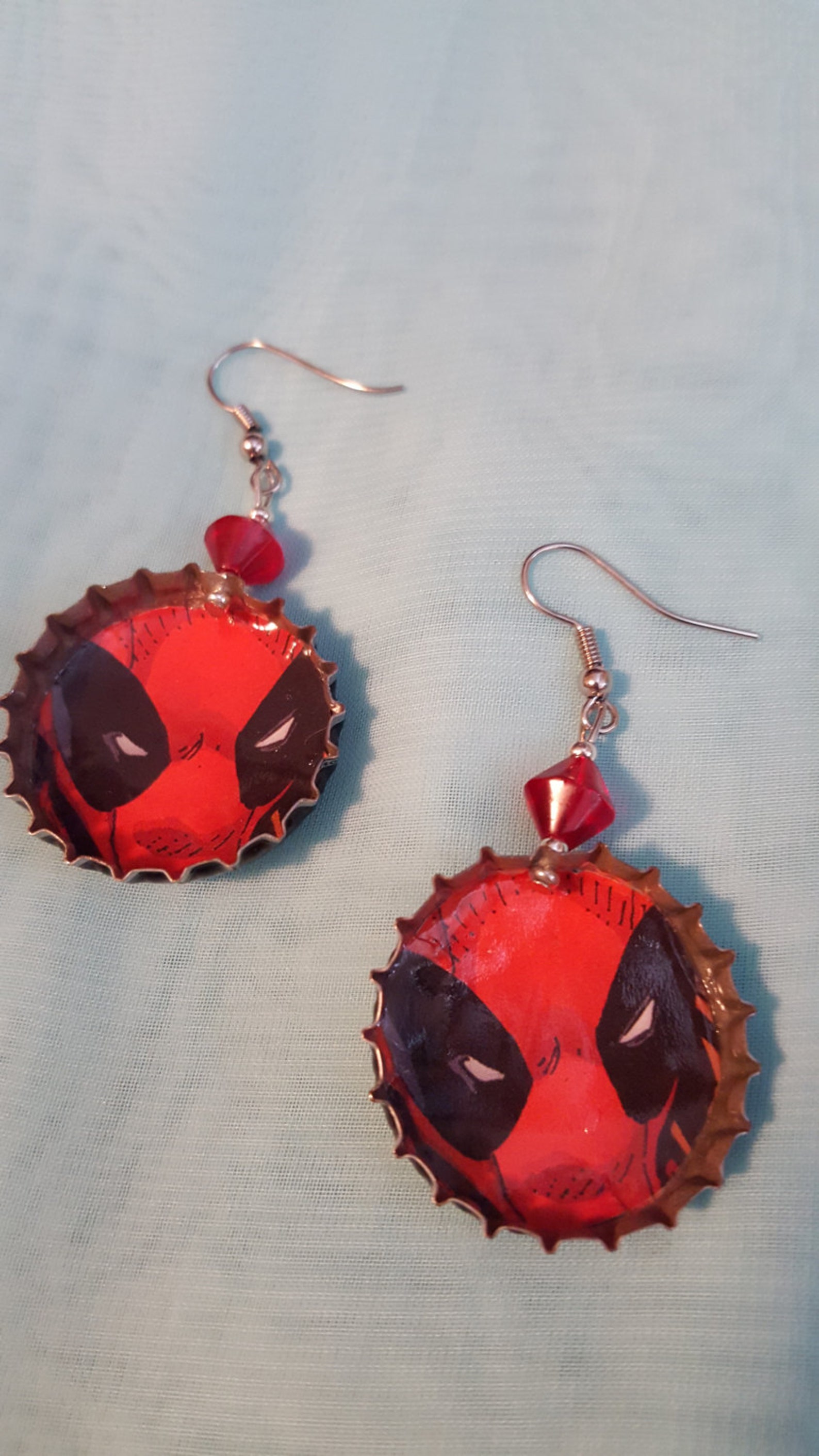Deadpool Bottle Cap Earrings, Marvel Comics, Wade Winston Wilson, Ryan ...