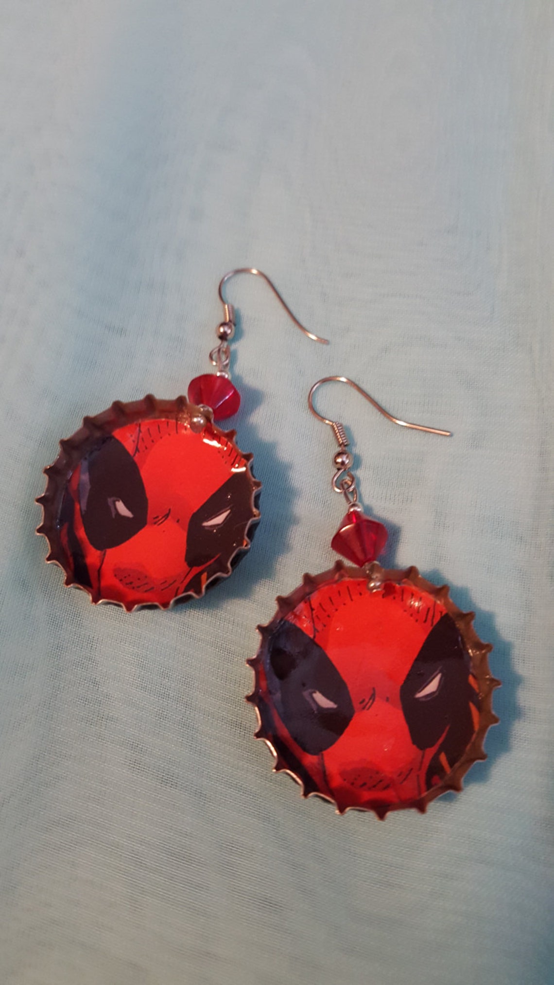 Deadpool Bottle Cap Earrings, Marvel Comics, Wade Winston Wilson, Ryan ...