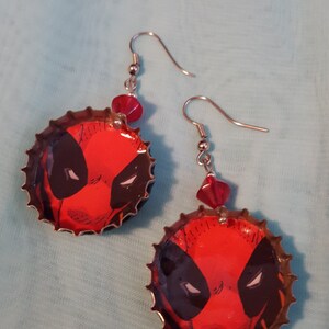 Deadpool Bottle Cap Earrings, Marvel Comics, Wade Winston Wilson, Ryan ...