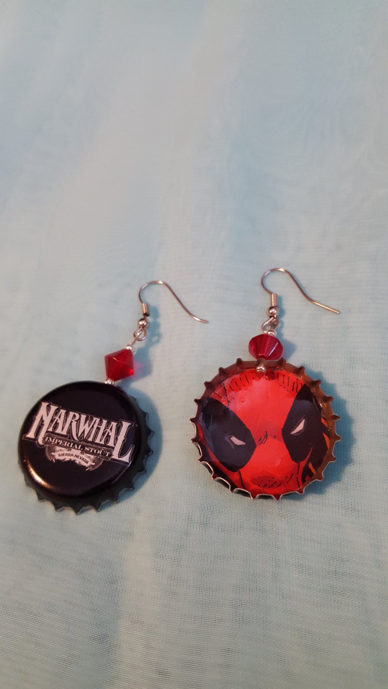 Deadpool Bottle Cap Earrings, Marvel Comics, Wade Winston Wilson, Ryan ...