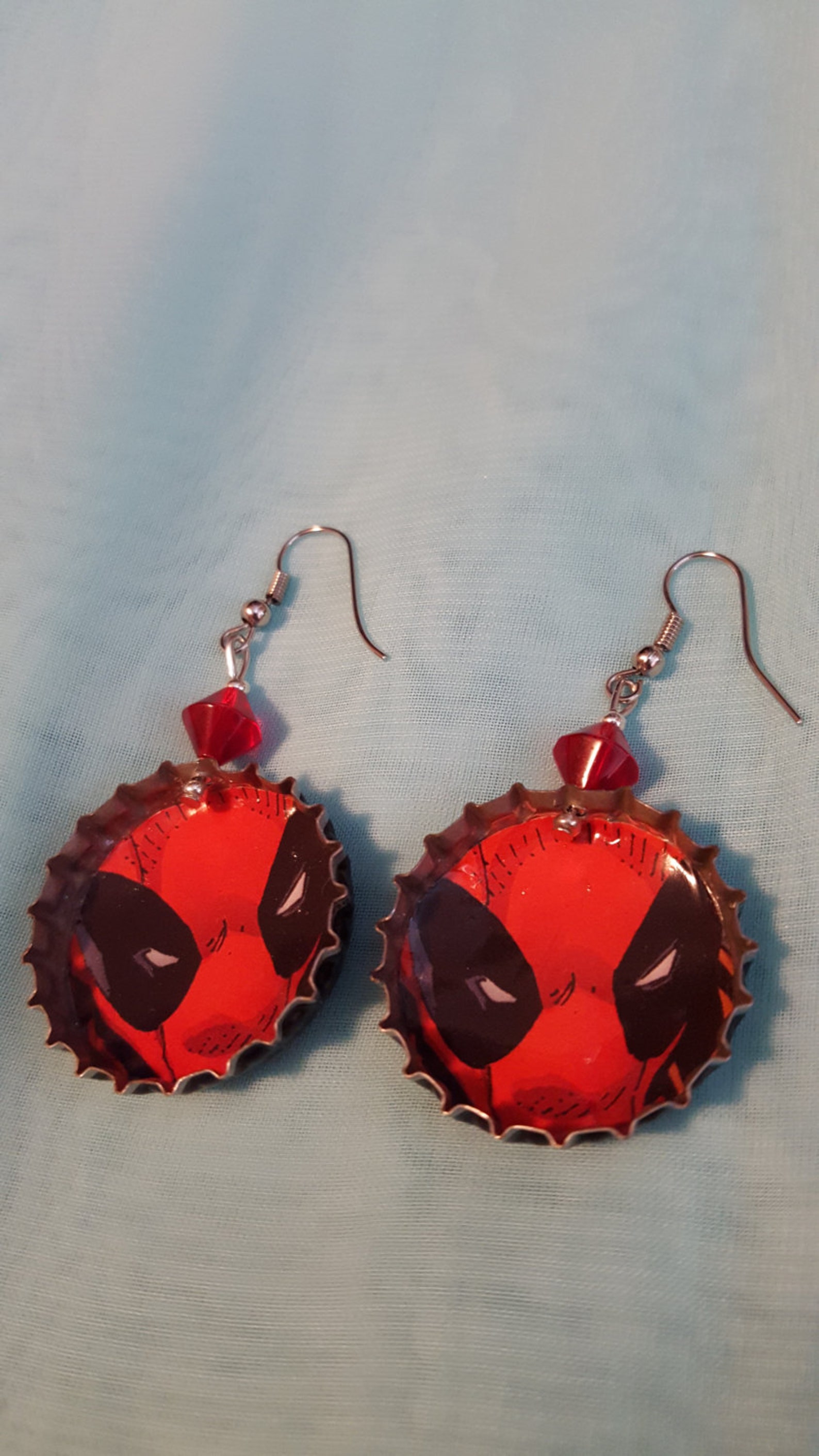 Deadpool Bottle Cap Earrings, Marvel Comics, Wade Winston Wilson, Ryan ...