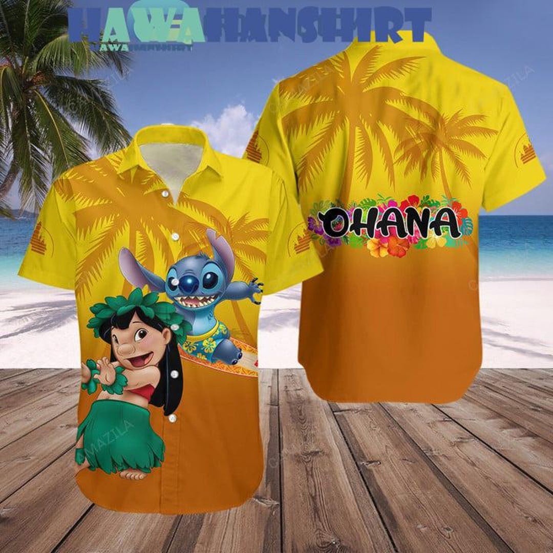 Stitch Ohana Walt Disney Orange Hawaiian Shirt Disney World Family ...