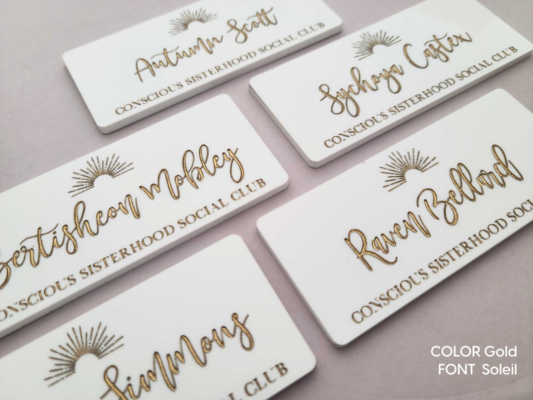 WHITE Badge With Engraved Lettering - Etsy