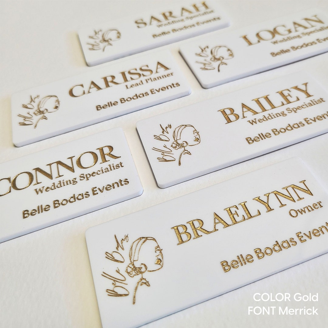 WHITE Badge With Pin-on in Engraved Lettering - Etsy