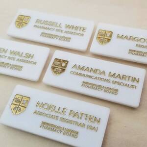 WHITE Badge With Pin-on in Engraved Lettering - Etsy