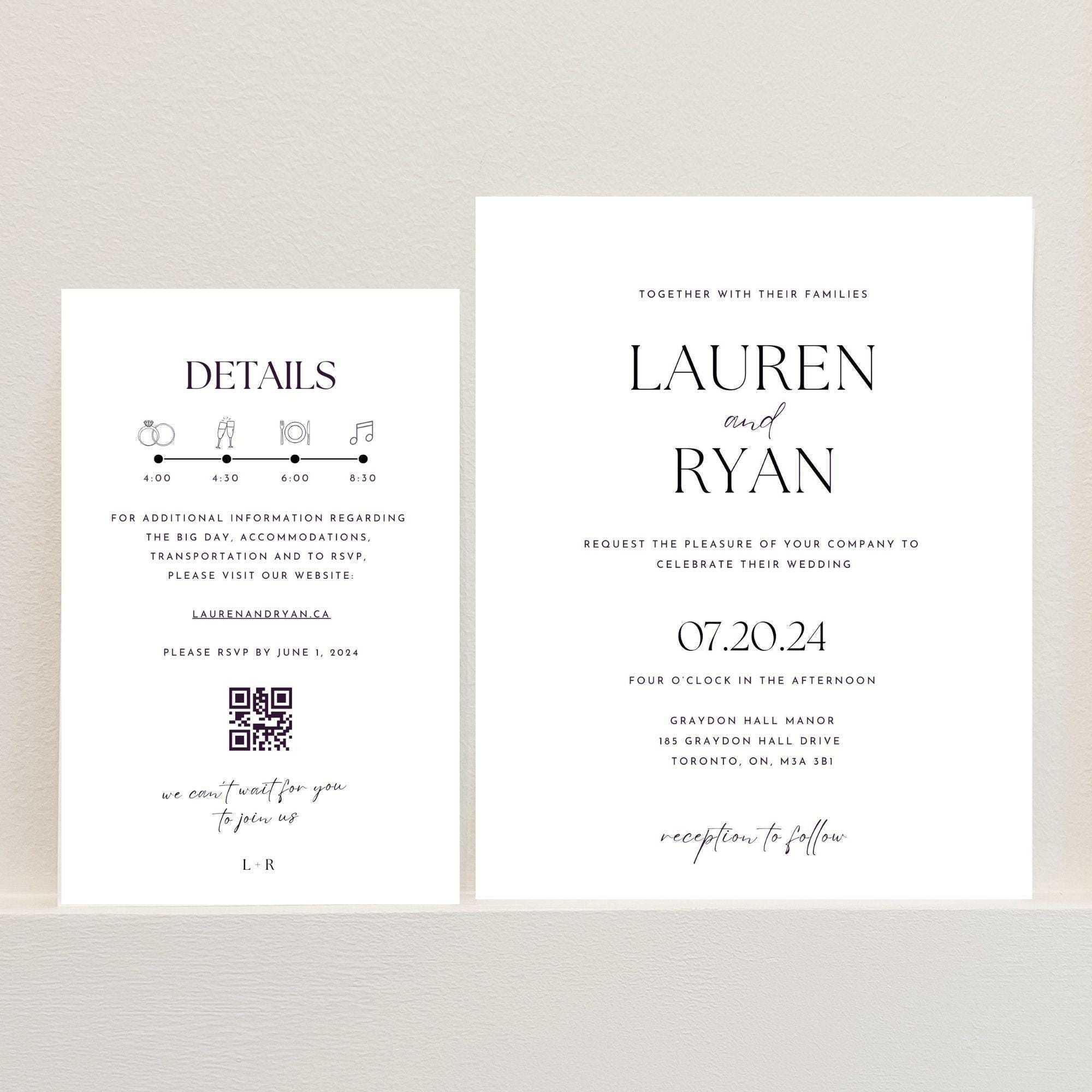 Simple Wedding Invitation Suite Template, Editable Minimalist Invite ...