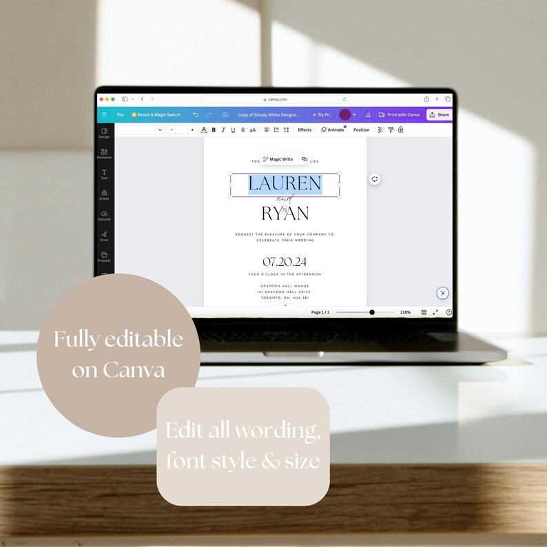 Simple Wedding in Loving Memory Template, Editable Minimalist Memorial ...