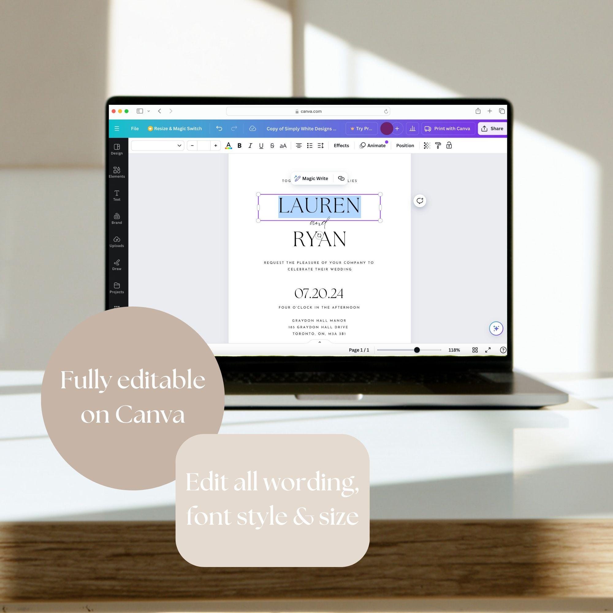 Simple Wedding in Loving Memory Template, Editable Minimalist Memorial ...