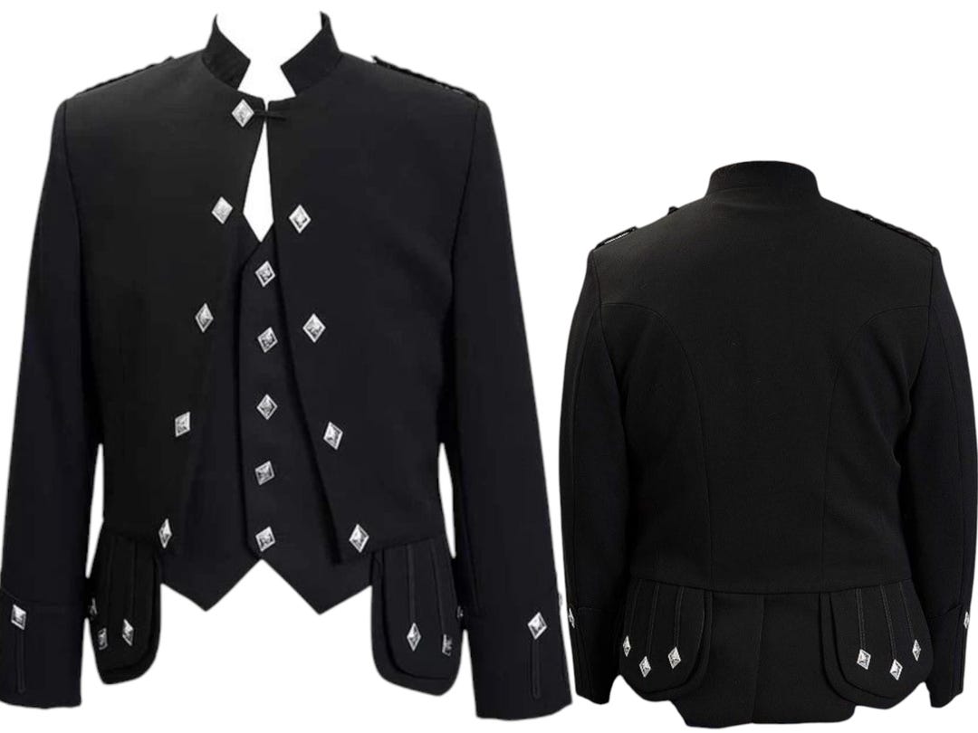 Scottish Sheriffmuir Black Doublet Jacket With Five Button Vest Wedding ...
