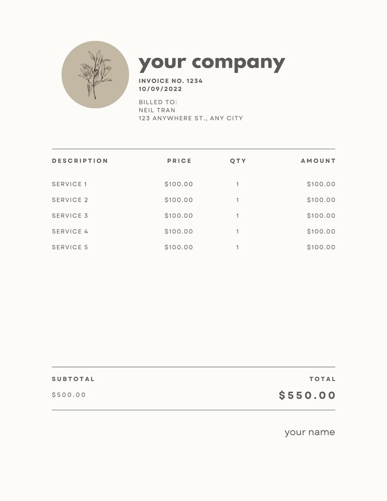 Business Invoice Editable Template, Fully Customize and Edit Digital ...