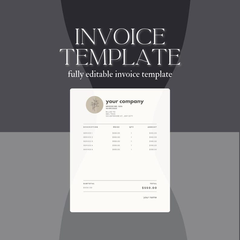 Business Invoice Editable Template, Fully Customize and Edit Digital ...