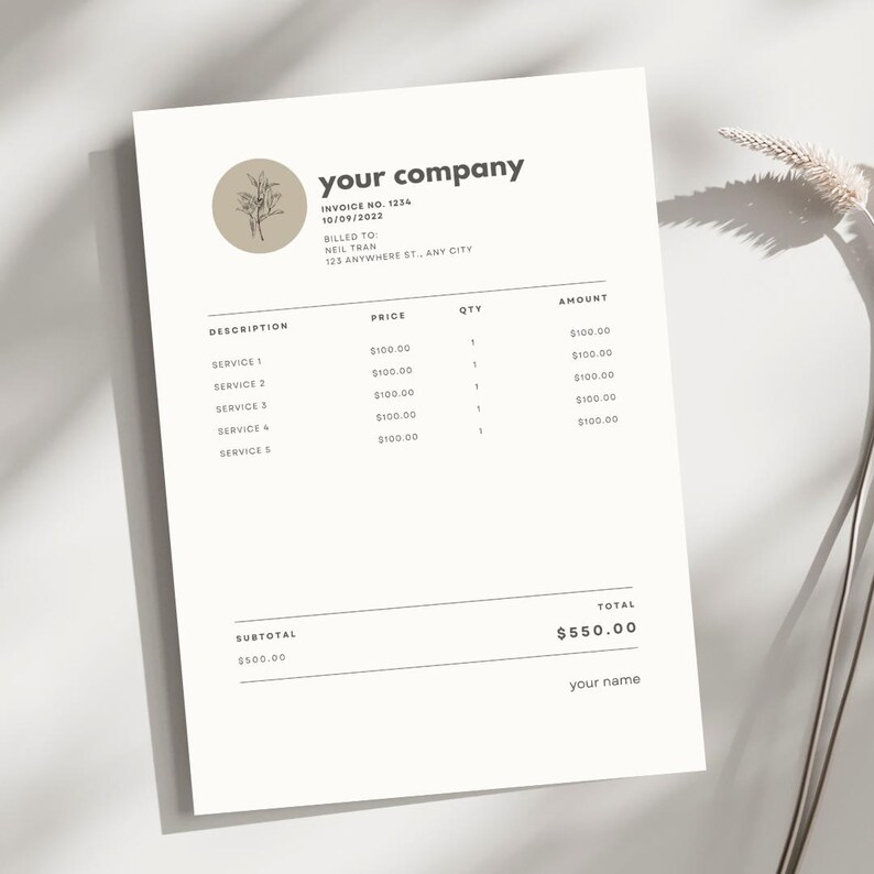 Business Invoice Editable Template, Fully Customize and Edit Digital ...
