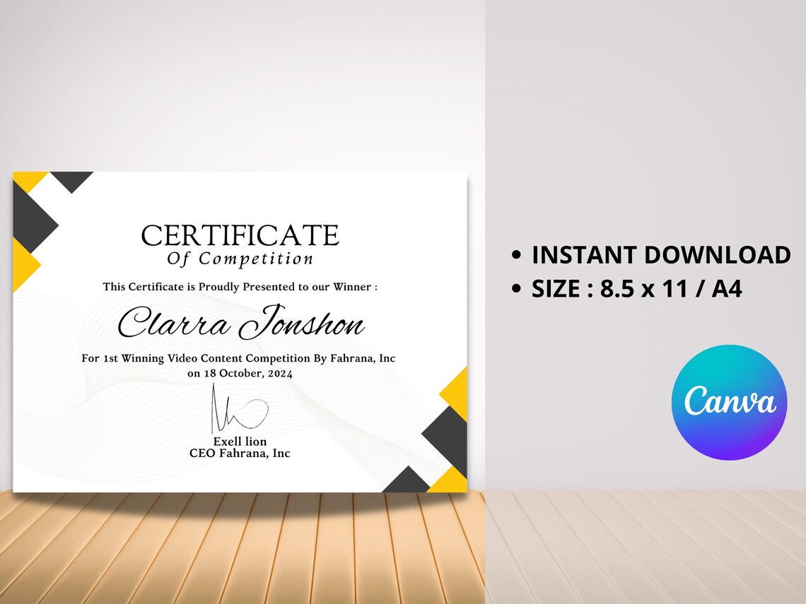 Editable Certificate of Competition, Printable Certificate, Editable ...