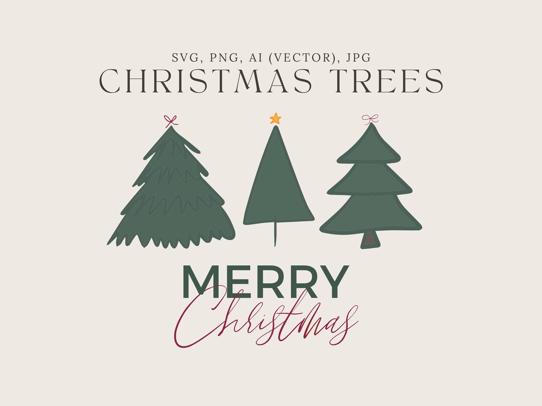 Merry Christmas Trees Color Illustrations - Hand Drawn Christmas Line ...