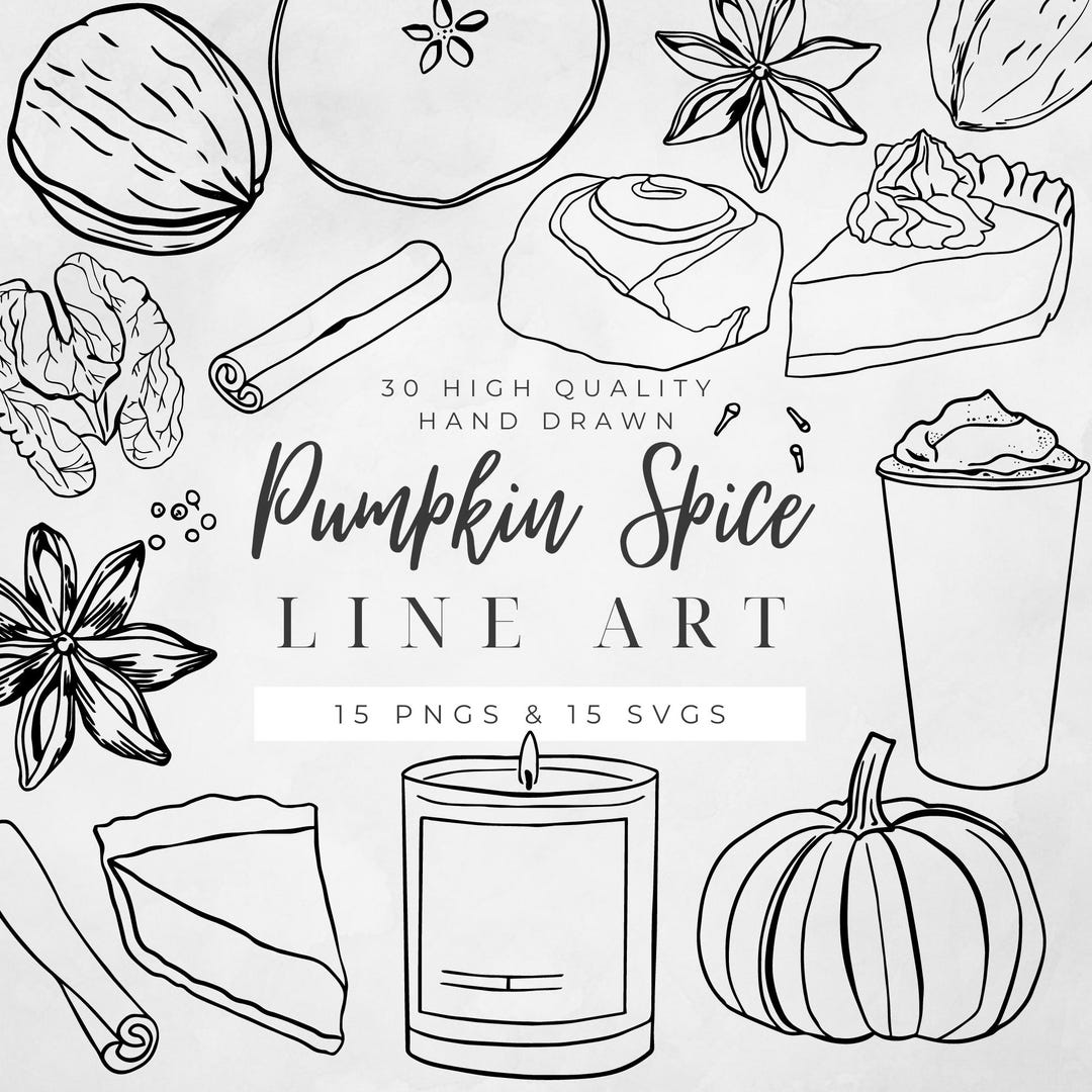 Pumpkin Spice Illustrations - Hand Drawn Fall Line Art SVG and PNG ...