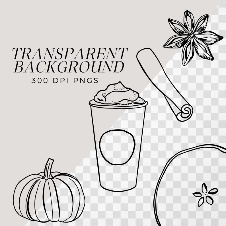 Pumpkin Spice Illustrations Hand Drawn Fall Line Art SVG and PNG Autumn ...