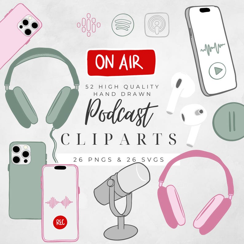Podcast Illustrations - Hand Drawn Cliparts SVG and PNG - Podcast ...