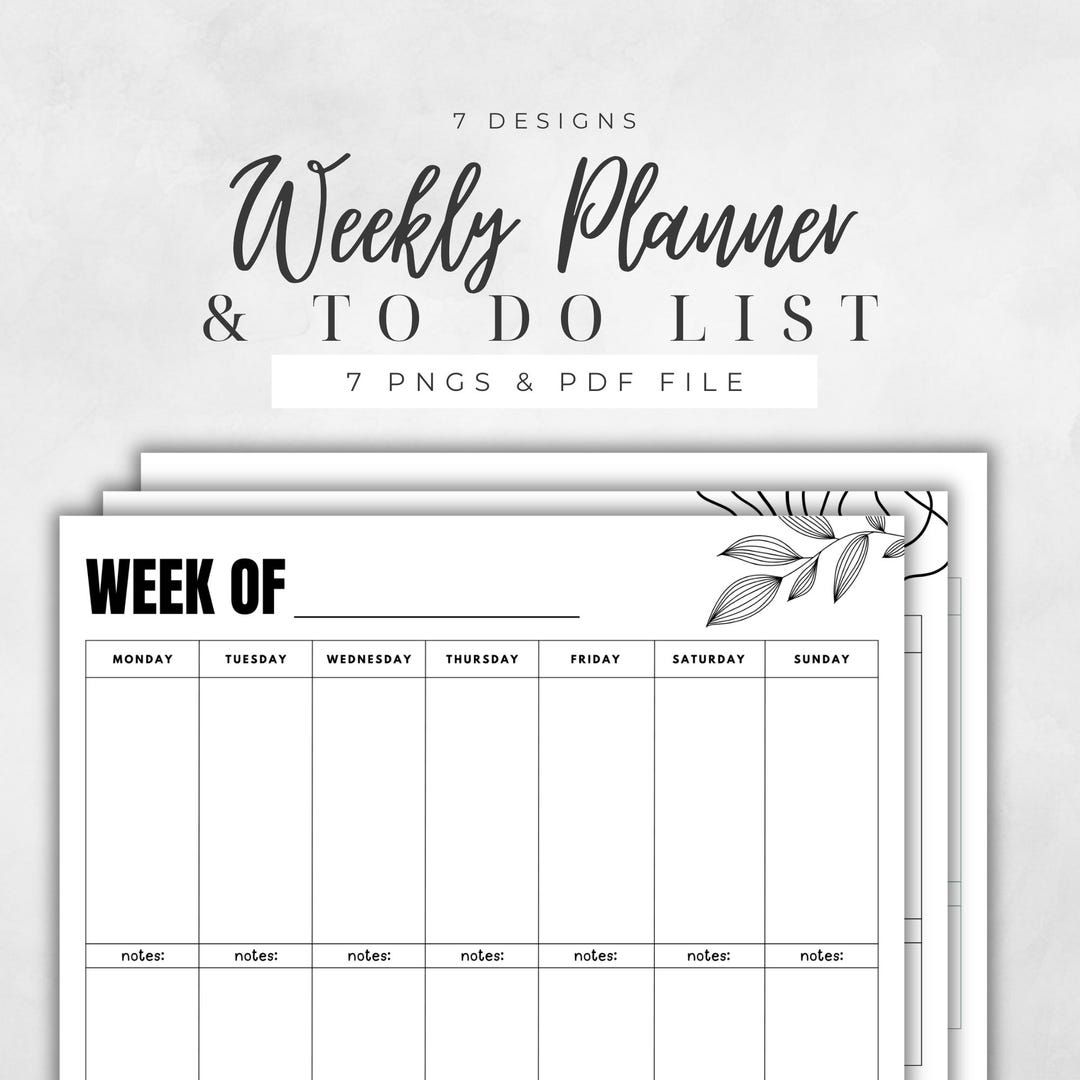 Weekly Printable Planner With to Do List - Simple Line Black and Colors ...