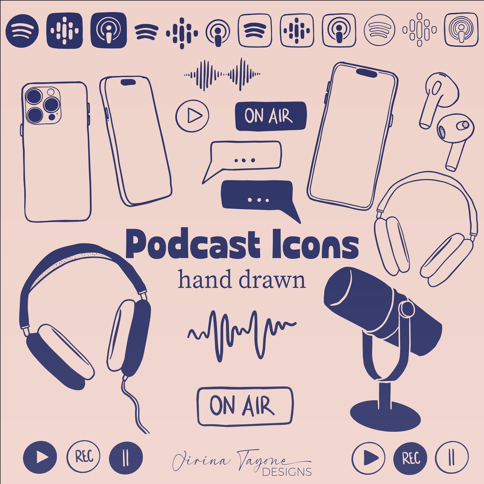 Podcast Clipart Bundle With Illustrations - Hand Drawn Icons SVG and ...