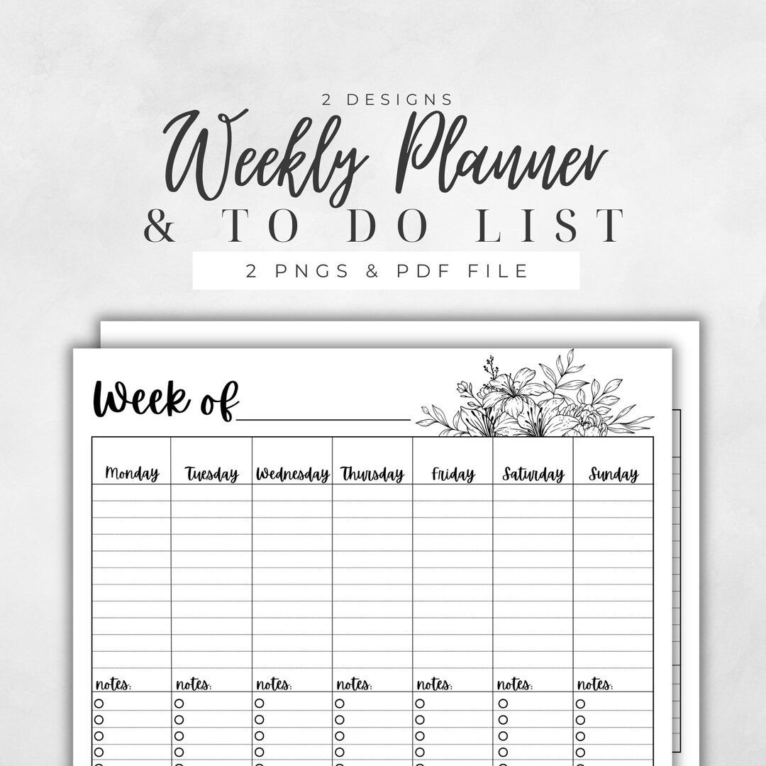 Weekly Printable Planner With to Do List - Black and White Caligraphy ...
