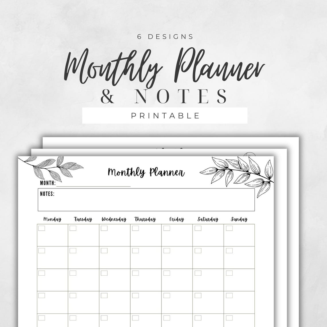 Monthly Printable Planner With Notes - Monthly Calendar Printable ...