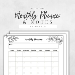 Monthly Printable Planner With Notes - Monthly Calendar Printable ...