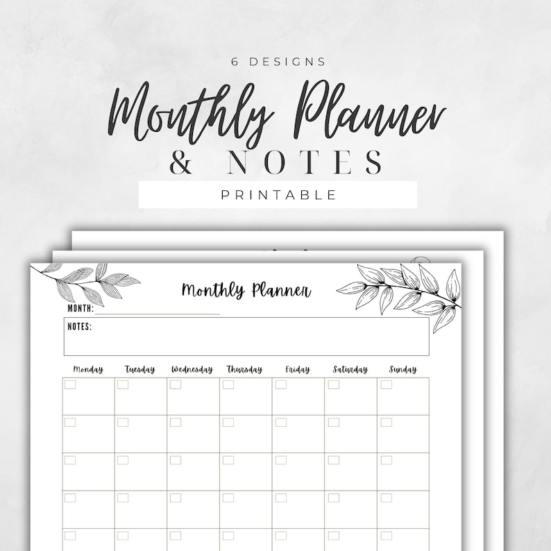 Monthly Printable Planner With Notes - Monthly Calendar Printable ...