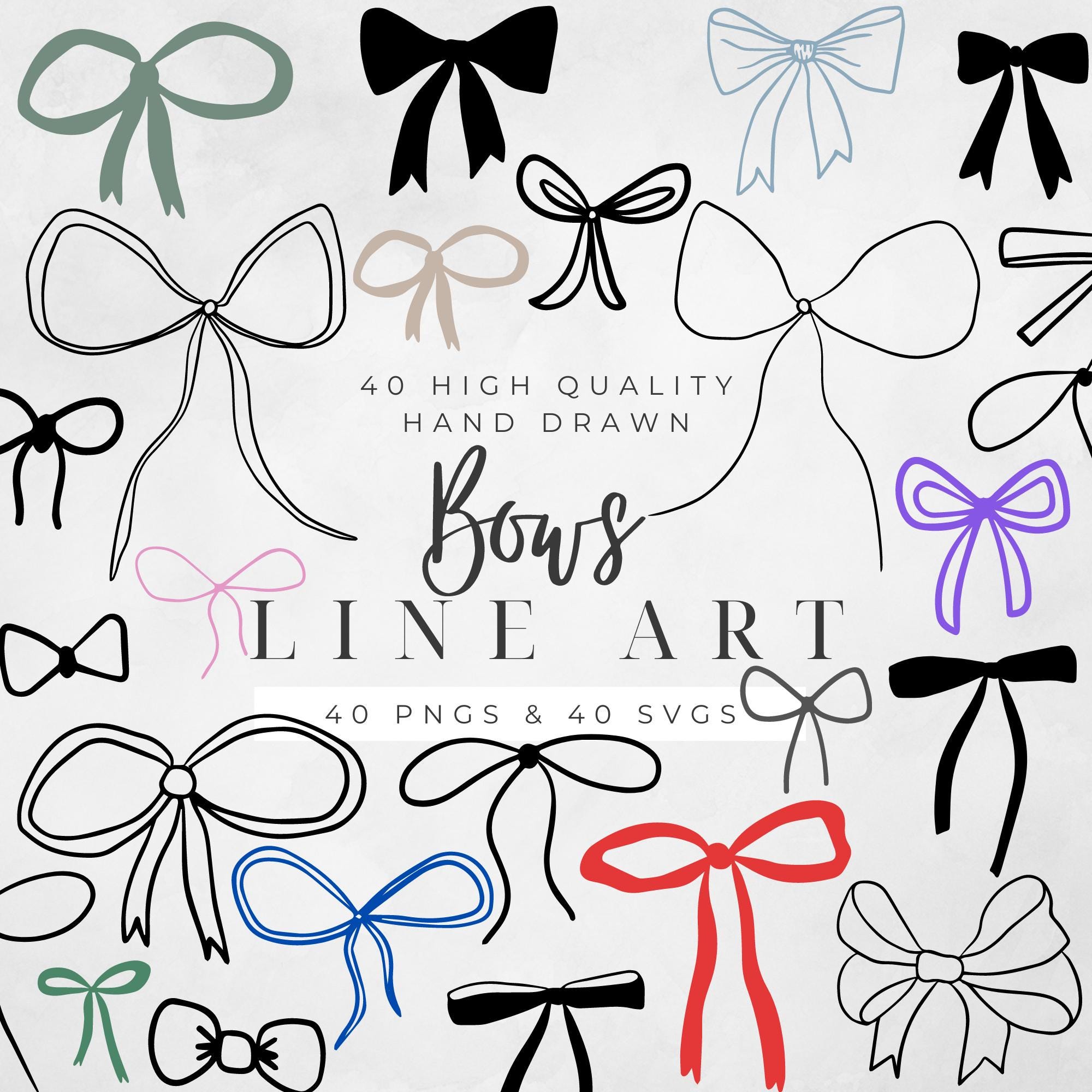 Bow Illustrations - Hand Drawn Bows Line Art SVG and PNG - Ink Drawn ...
