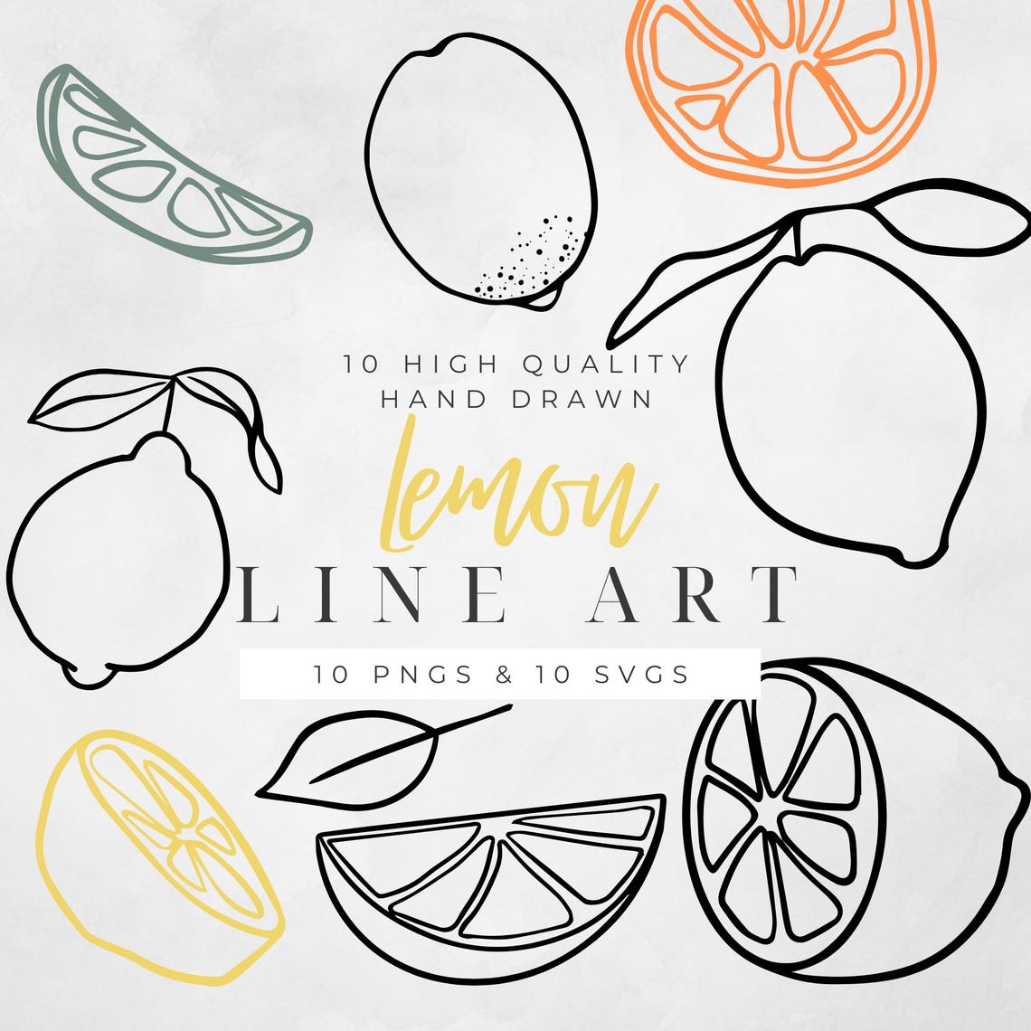 Lemon Illustrations - Hand Drawn Lemons Line Art SVG and PNG - Ink ...