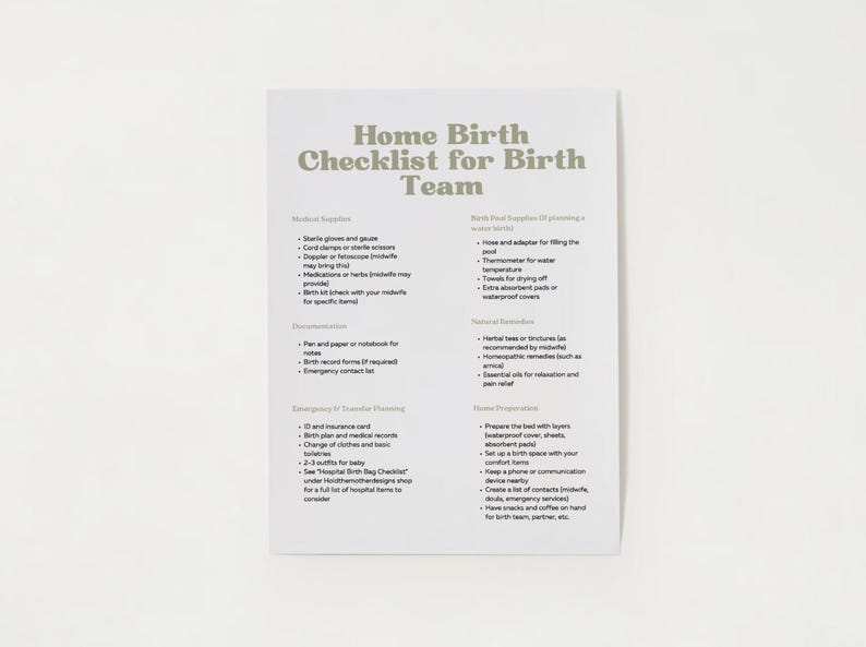 Home Birth Bag Checklist - Etsy