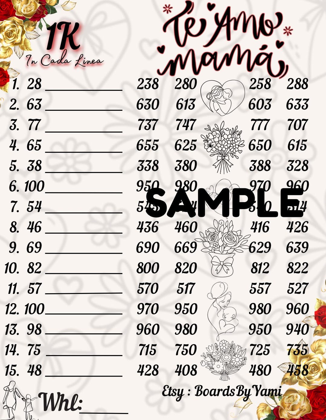 NEW! Dia De Las Madres 1K Bingo Board - Etsy
