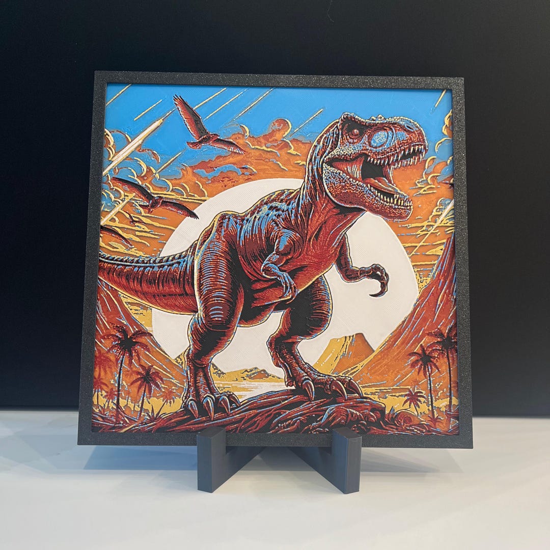 T-rex Island Hueforge 3D Printed Art – Framed & Ready to Display 8"x8 ...