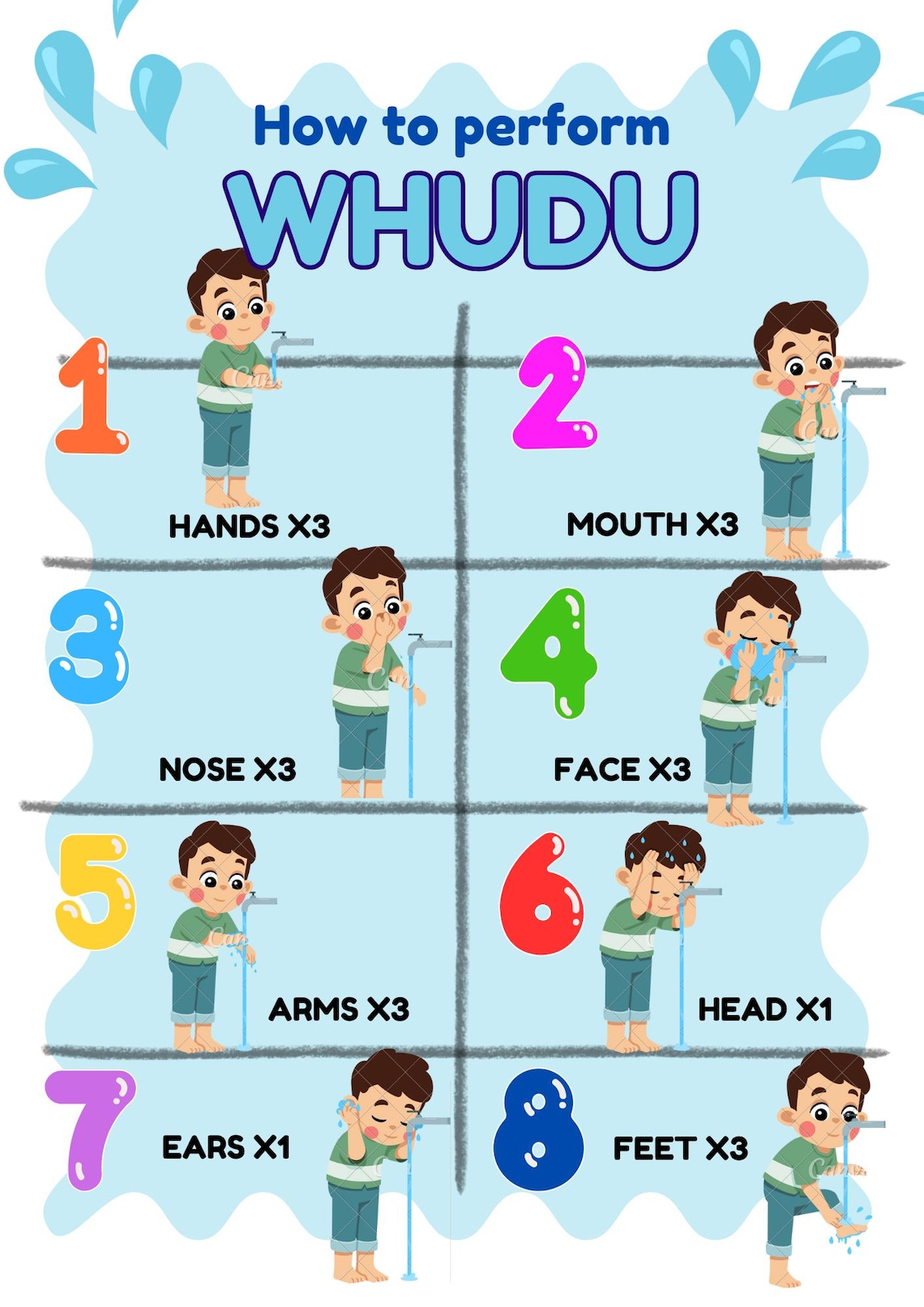 Wudu Chart Printable, Wudu Sequence, Children's Wudu Chart, Boys Wudu ...