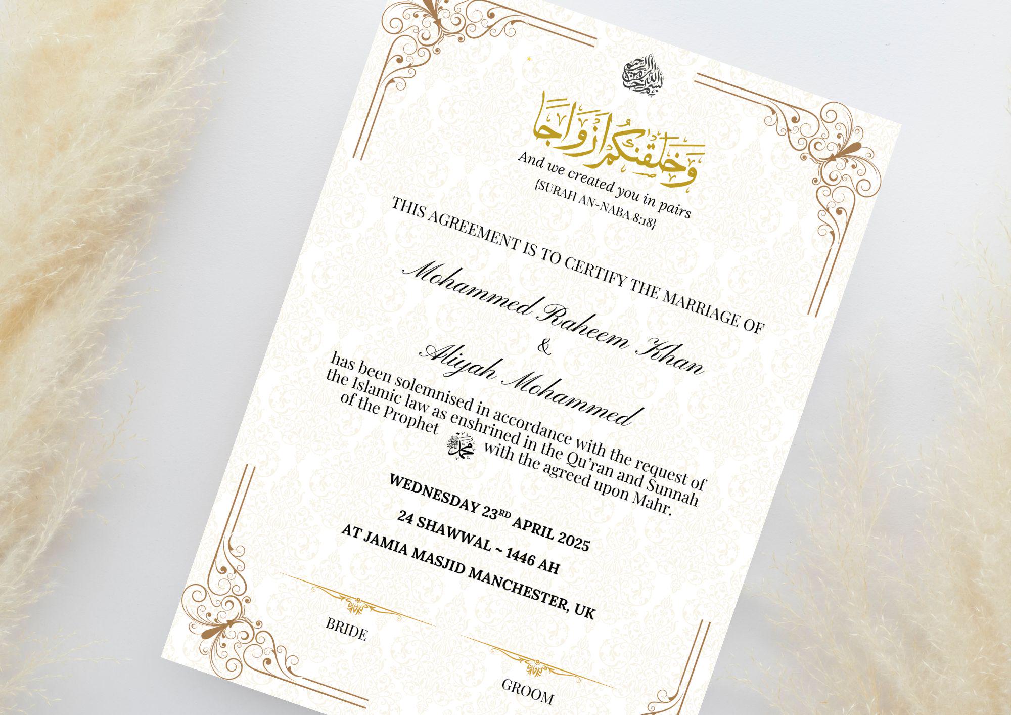 Personalised Nikkah Contract, Nikkah Certificate, Digital Nikkah ...