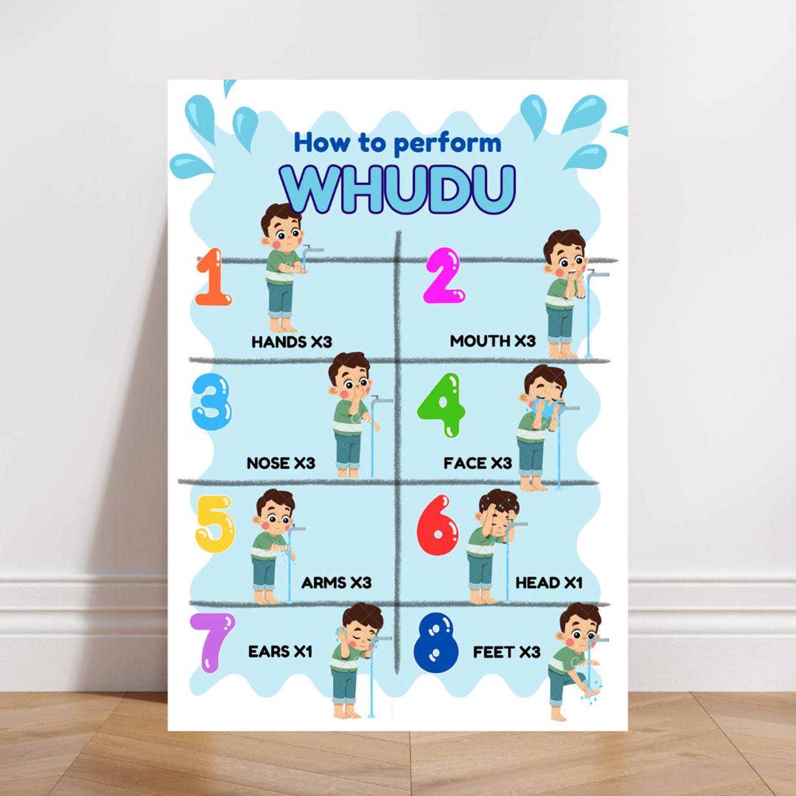 Wudu Chart Printable, Wudu Sequence, Children's Wudu Chart, Boys Wudu ...
