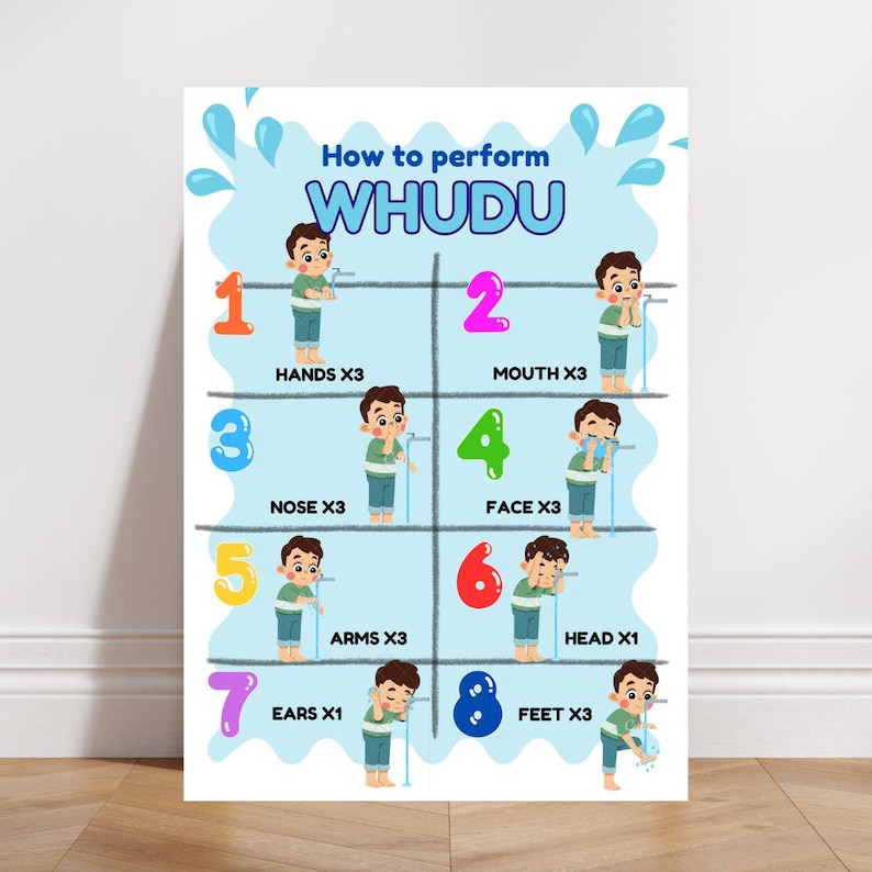 Wudu Chart Printable, Wudu Sequence, Children's Wudu Chart, Boys Wudu ...
