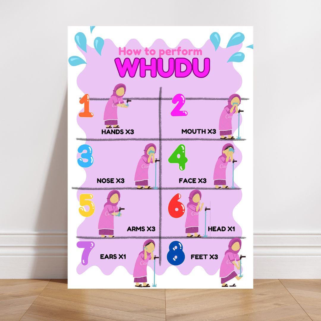 Wudu Chart Printable, Wudu Sequence, Children's Wudu Chart, Girls Wudu ...