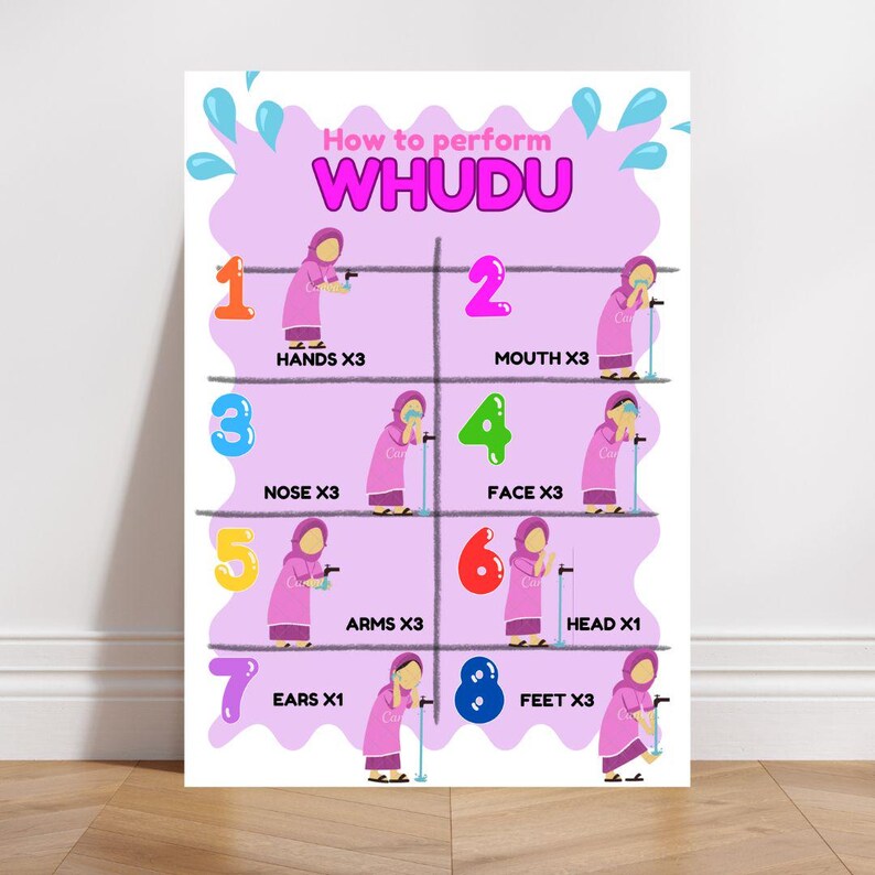 Wudu Chart Printable, Wudu Sequence, Children's Wudu Chart, Girls Wudu ...