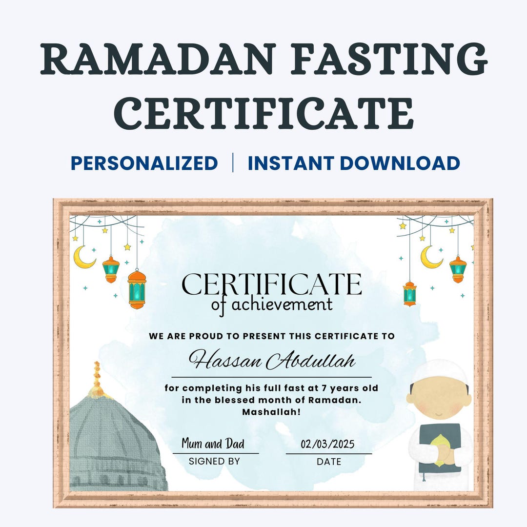 Personalised Ramadan Fasting Certificate, First Fast Certificate ...