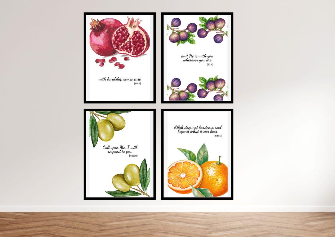 Set of 4 Islamic Art Posters Pomegranate Wall Art Islamic Wall Art ...