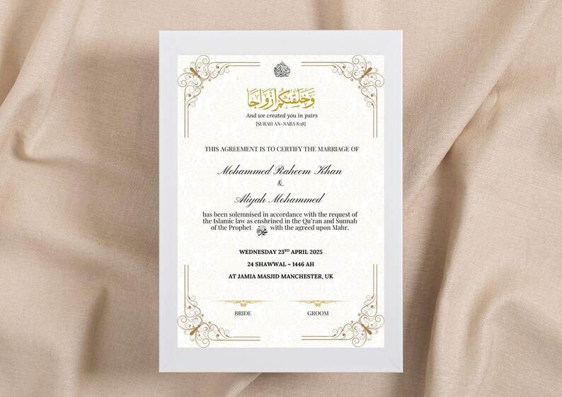Personalised Nikkah Contract, Nikkah Certificate, Digital Nikkah ...