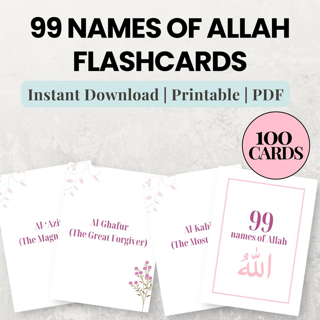 99 Names of Allah Flashcards Digital Download Islamic Flashcards With ...