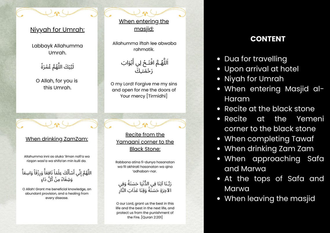 Umrah Dua Cards Umrah Flash Cards Prayer Cards Dua Reminder Cards ...