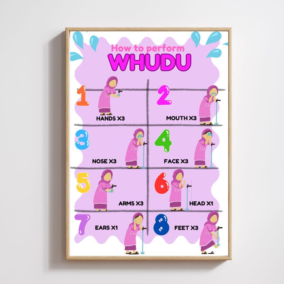 Wudu Chart Printable, Wudu Sequence, Children's Wudu Chart, Girls Wudu ...