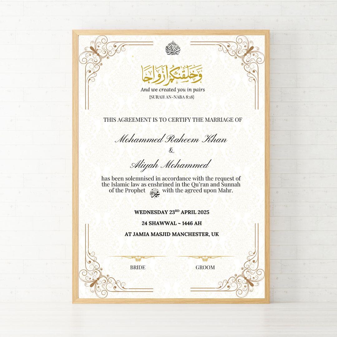 Personalised Nikkah Contract, Nikkah Certificate, Digital Nikkah ...