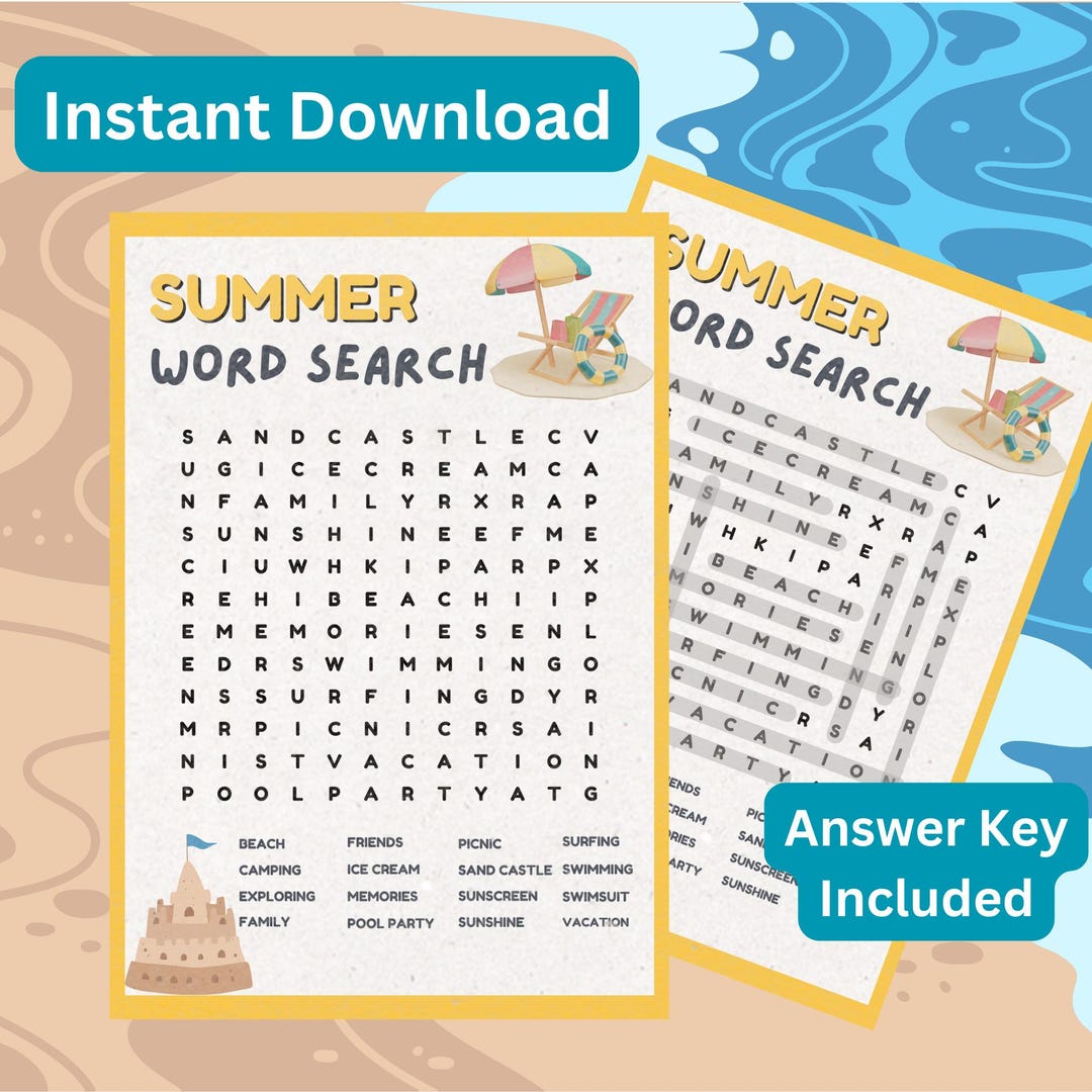 Summer Word Search Activity Sheet - Digital Download - Etsy UK