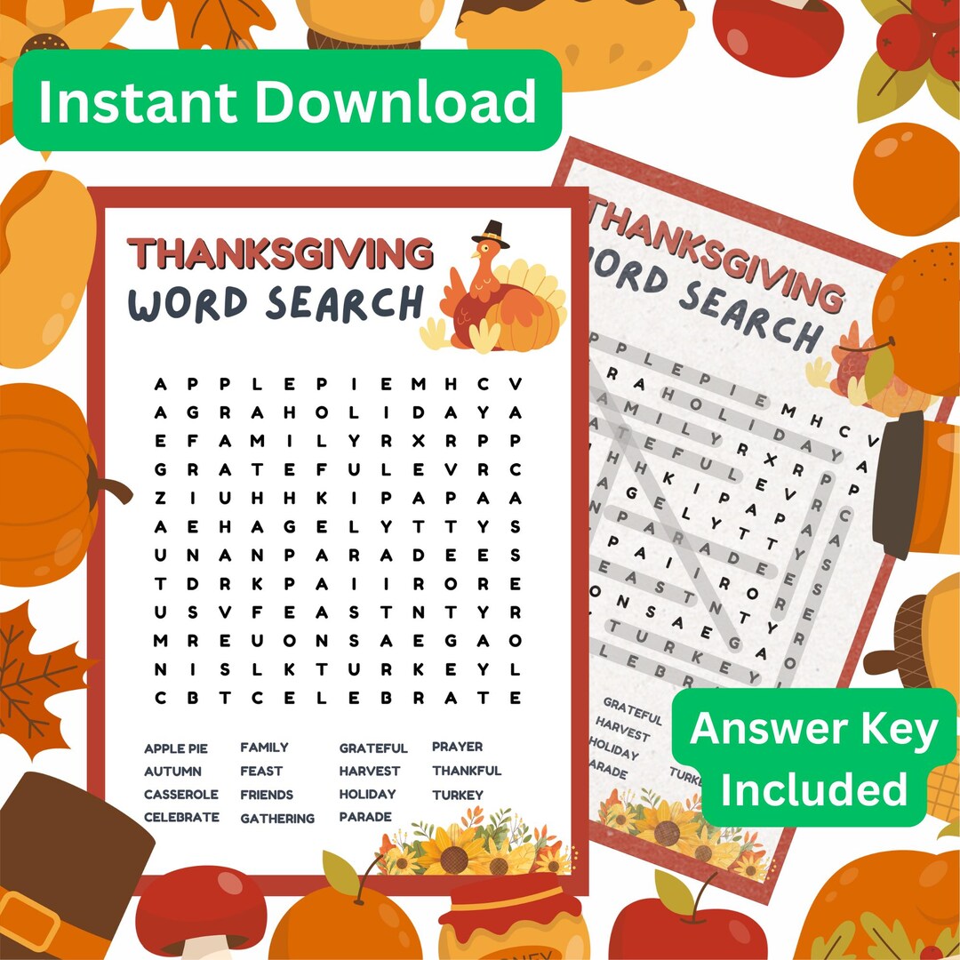 Thanksgiving Word Search Activity Sheet Digital Download - Etsy