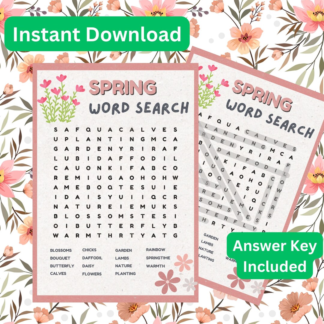 Spring Word Search Activity Sheet - Digital Download - Etsy