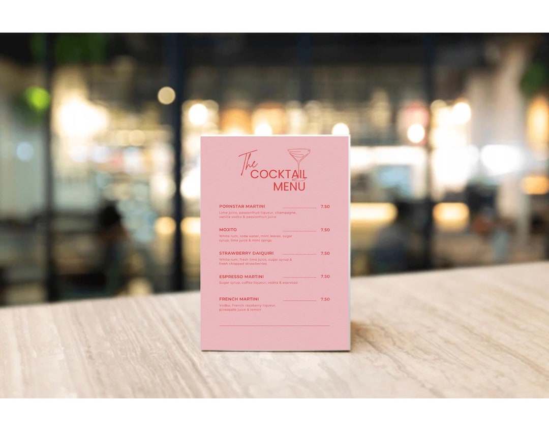 Cocktail Menu Pink/red editable Template - Etsy