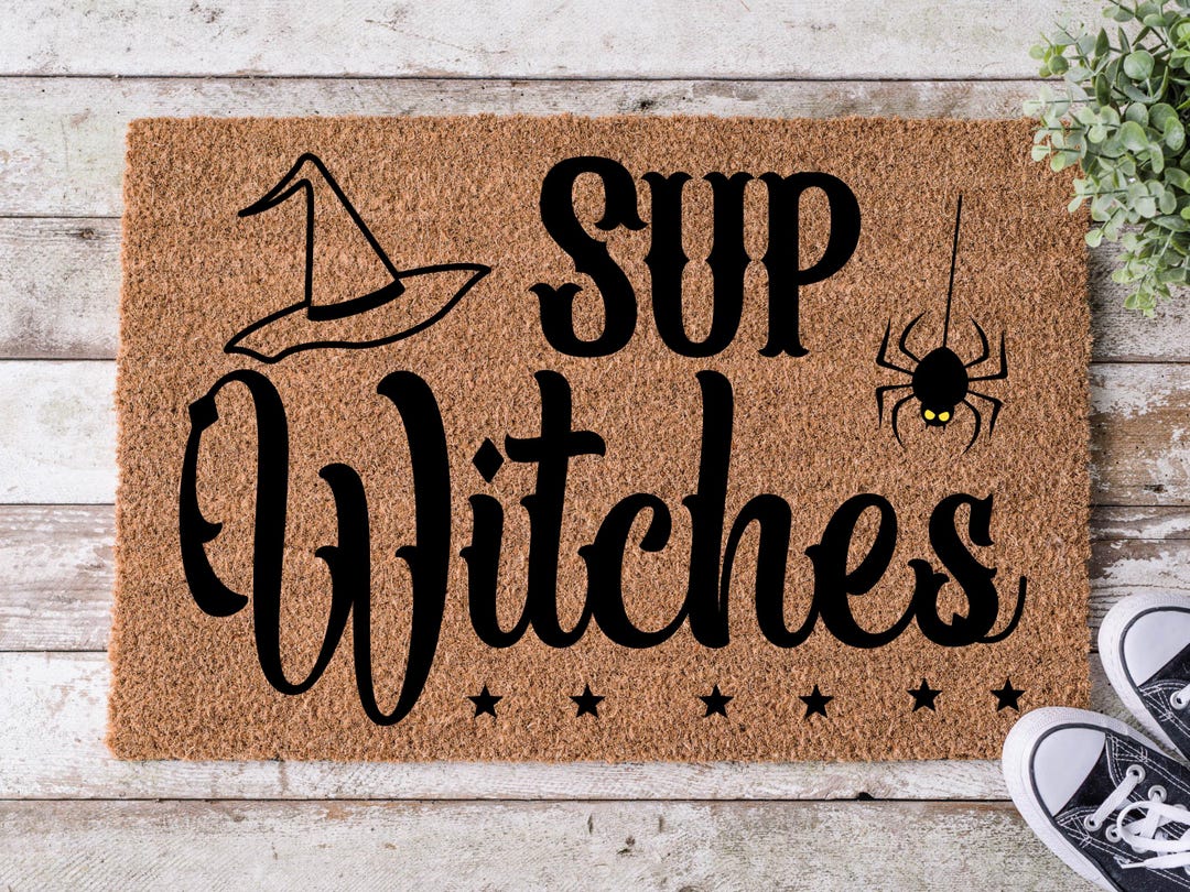 Sup Witches Coir Doormat, Funny Custom Halloween Witch Front Porch Mat ...